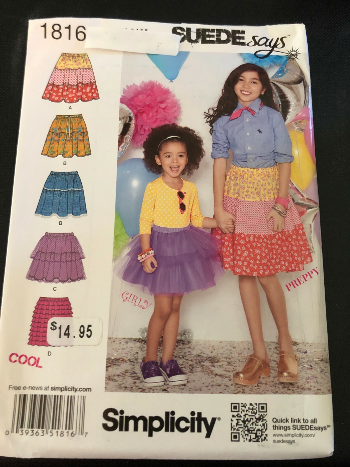 Simplicity Pattern 1816 Girls SUEDE SAYS Pull-On Skirts w/Tier & Trim ...