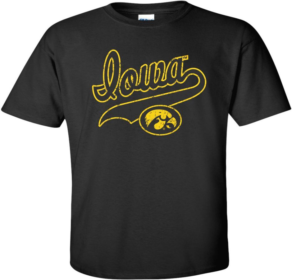 Iowa Script with Tigerhawk - Iowa Hawkeyes Black t-shirt | eBay