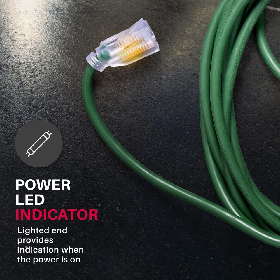 50ft Power Outdoor Extension Cord & Indoor - Waterproof Electric Drop ...