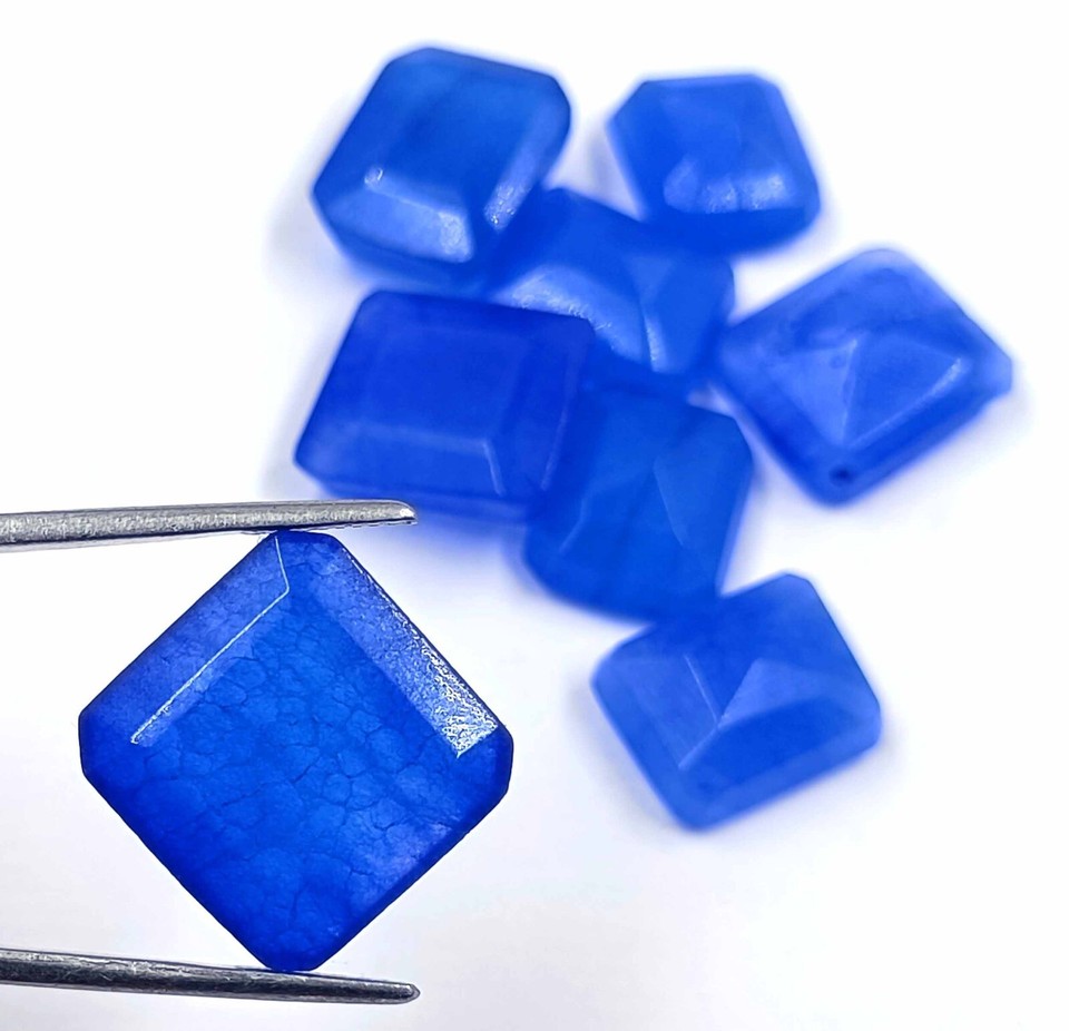 LAB CREATED BLUE QUARTZ OPAQUE 100 CT REAL EMERALD CUT FACETED LOOSE ...