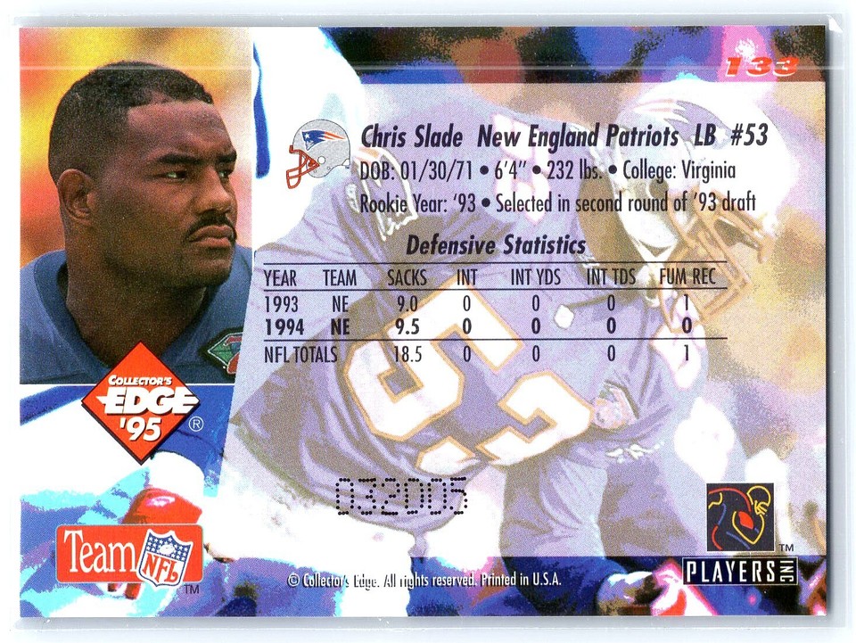 1995 Collector's Edge Football #133 Chris Slade Black Label New England ...