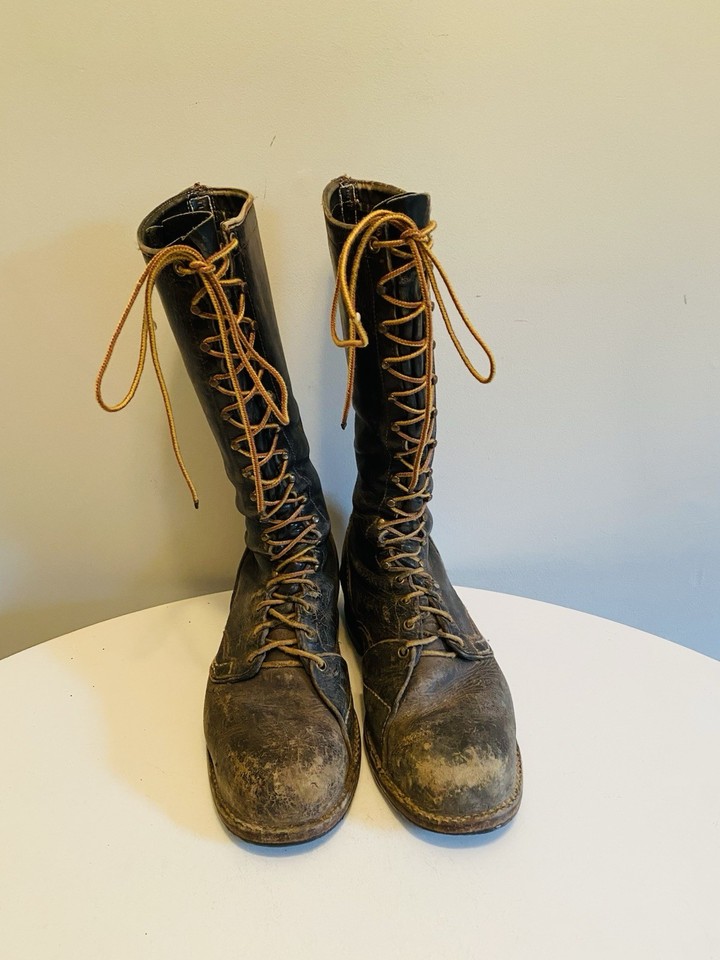 Vintage Wesco Tall Black Leather Lineman Logger Work Boots Men's 9.5 D ...