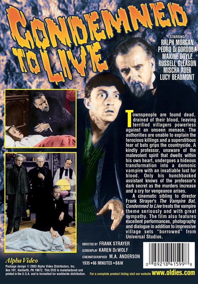 Condemned to Live (DVD) Maxine Doyle Mischa Auer Pedro de Cordoba Ralph ...