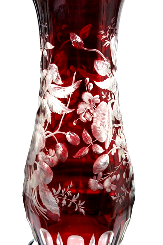 Antique Bohemian Josephinenhutte Ruby Red cut to clear monumental vase ...