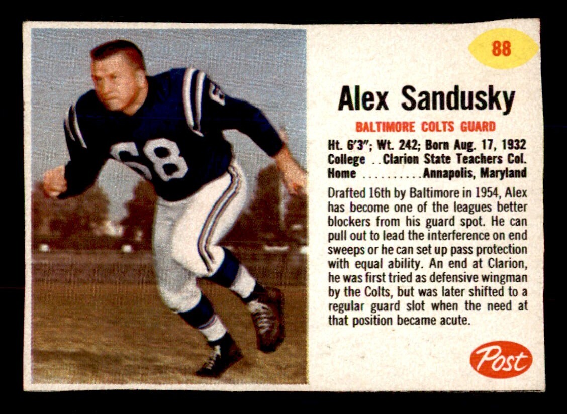 1962 Post Football #88 Alex Sandusky EX/MT | eBay