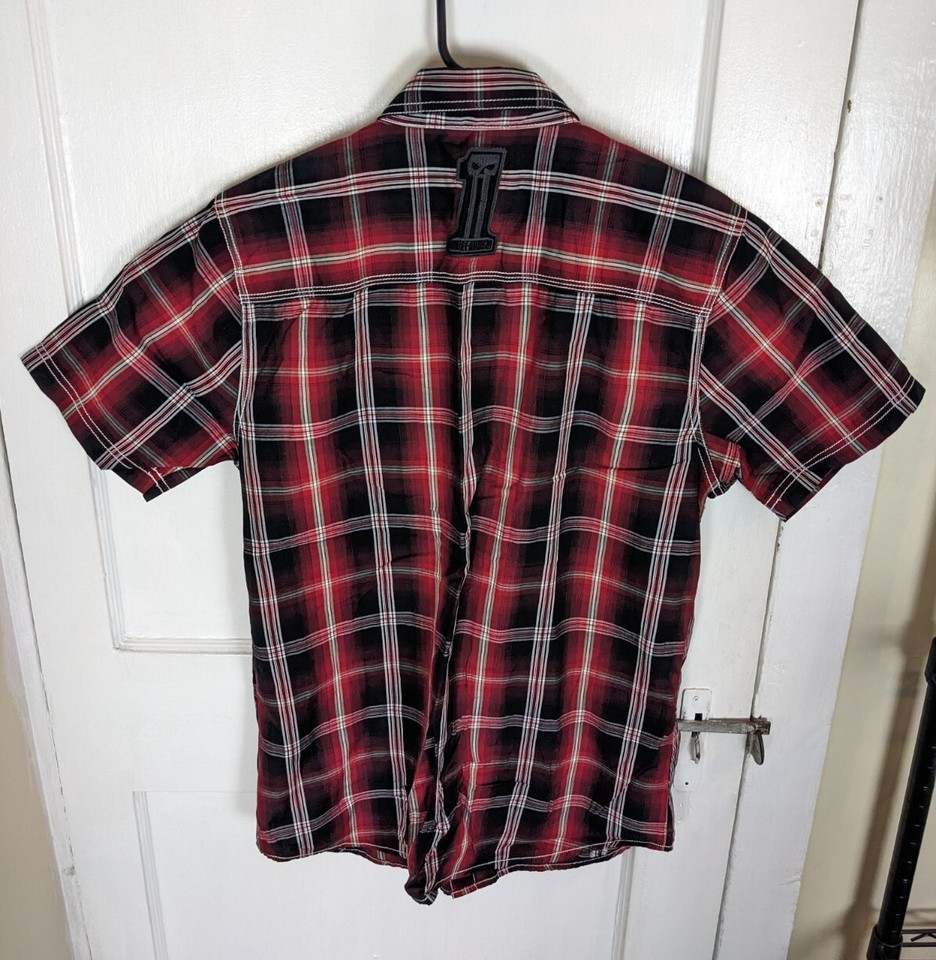 Harley-Davidson Snap Button Shop Shirt Men L Red Plaid HDMC Patch Biker ...