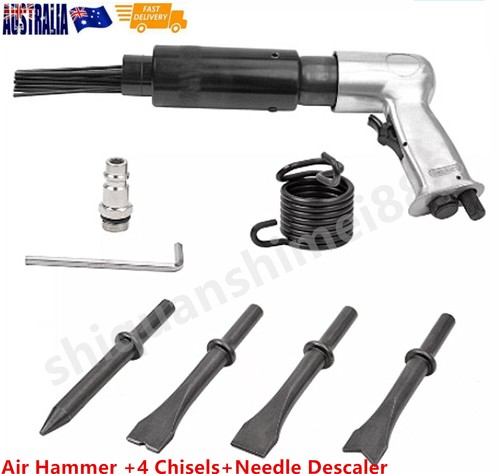 150mm Air Hammer + 4 X Chisels + 19 Needle Descaler Paint Rust Remover ...