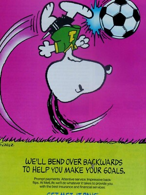 Snoopy Soccer Bicycle Kick Peanuts Schulz VTG 1990 Met Life Original ...
