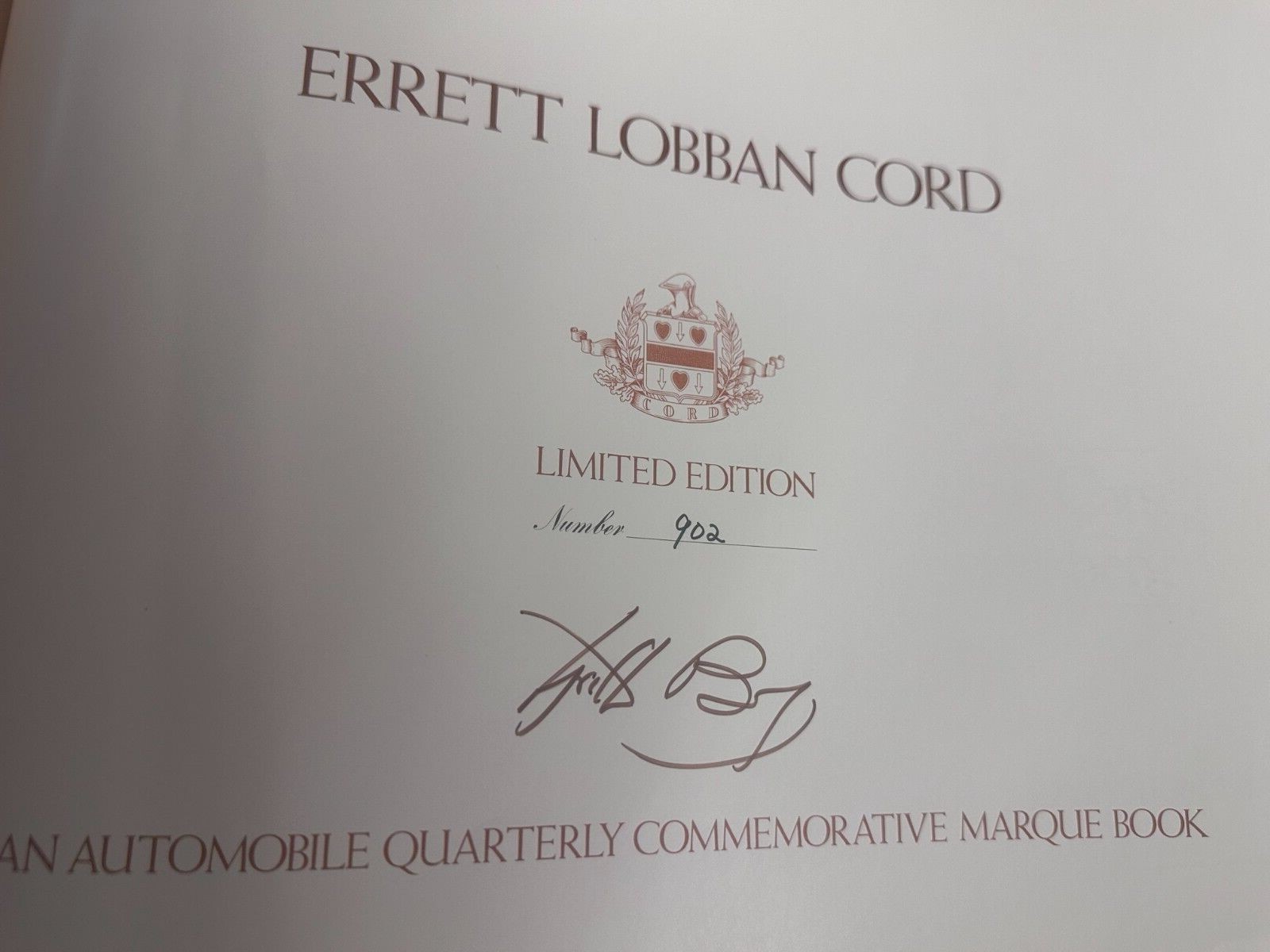 ERRETT LOBBAN CORD LAST BOOK #902 PRODUCED BY AUTOMOBILE QUARTERLY ...