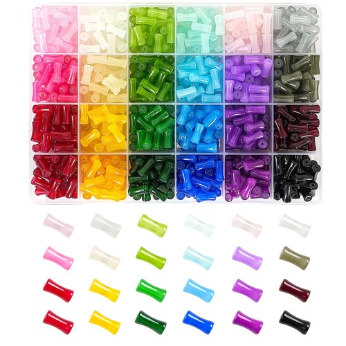 6 * 12mm Glass Beads for Bracelets, 24 Colors Natural Bamboo Joint ...