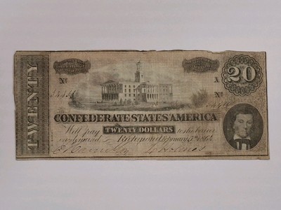 1864 $20 CSA Confederate States America Richmond Civil War Note | eBay