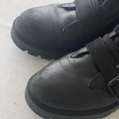 Ugg Noe Combat Moto Leather Black Lug Sole Buckle Boot Womens 10 ...
