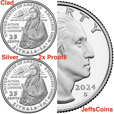 2024 S S Zitkala-Ša Red Bird Native Women Quarters CLAD & SILVER PROOFS ...