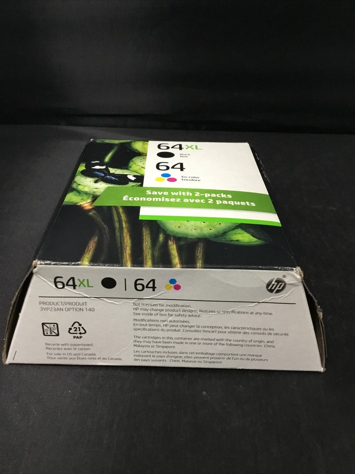 Genuine HP 64 XL Black & 64 Tri-Color Ink Catridges 2 Pack (12-2026 ...