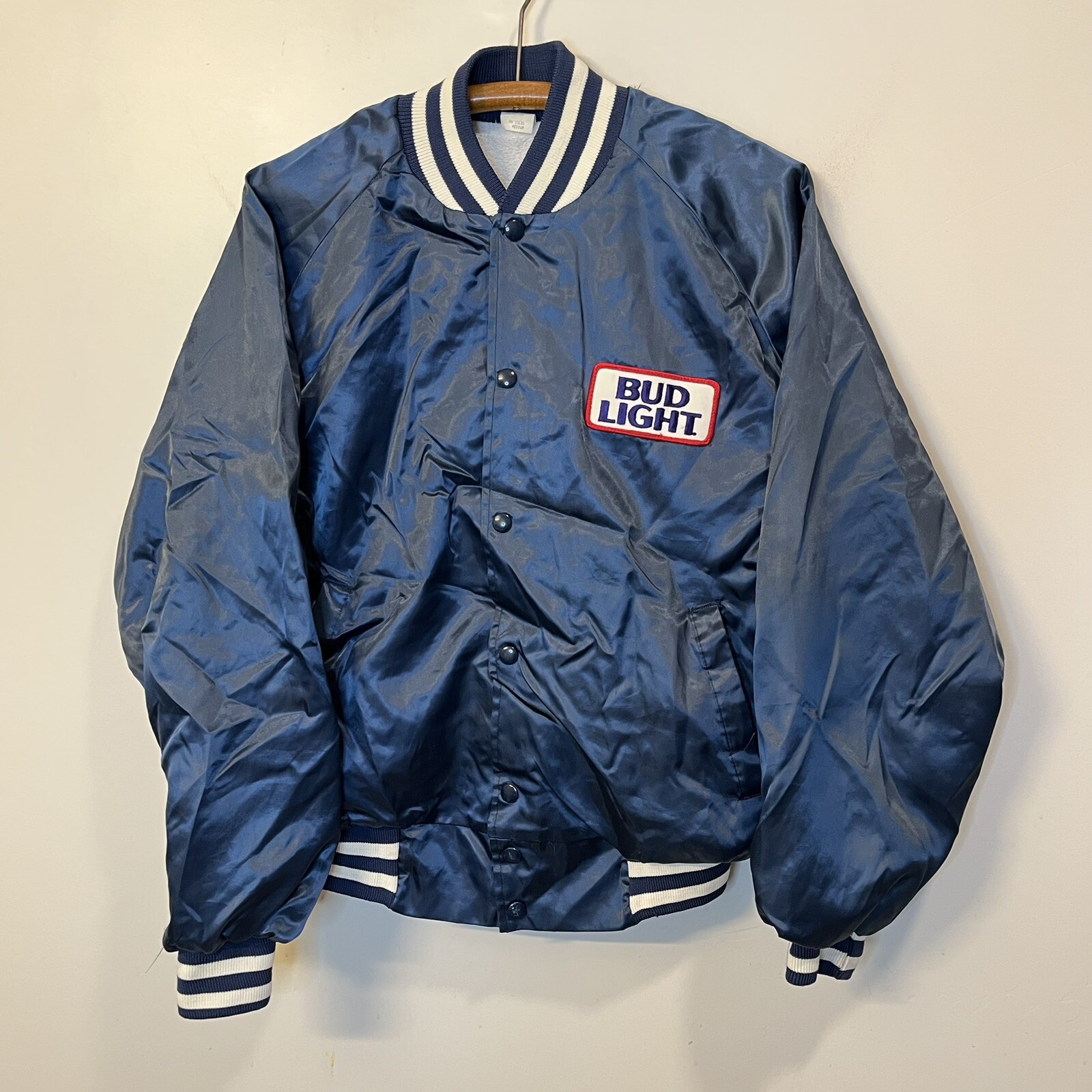 Vintage Satin Bomber Jacket BUD LIGHT BEER Sz Medium … - Gem
