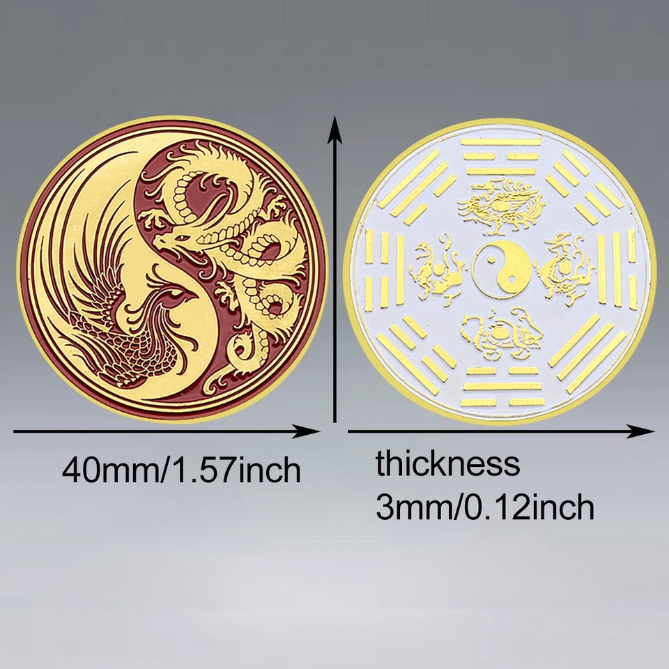 Dragon Phoenix Yin Yang Coin Bagua Feng Shui Commemorative Collectible ...