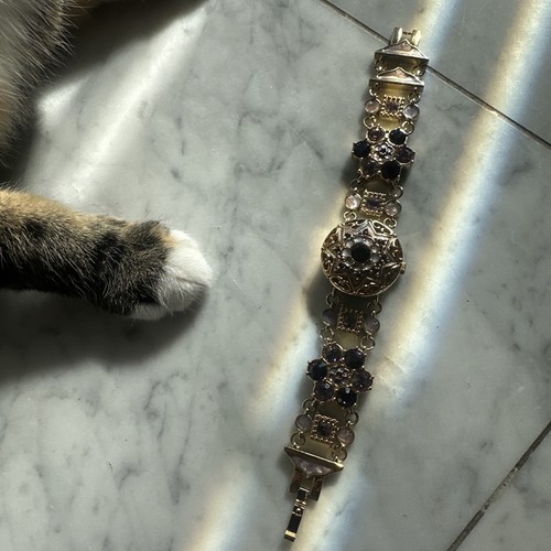 Vintage CL Gold Tone Quartz Hidden Dial Victorian Watch Purple Pink ...