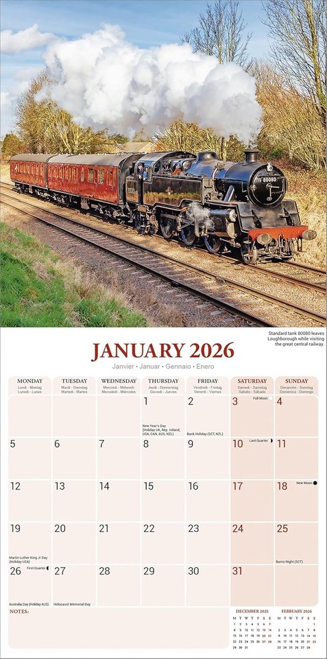 Steam Trains 2026 Calendar | Square Wall Calendar | Train, Steam ...