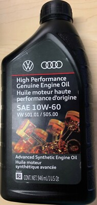 6 Qts VW AUDI High Performance Genuine Engine Oil SAE 10W-60 (VW 501.01 ...