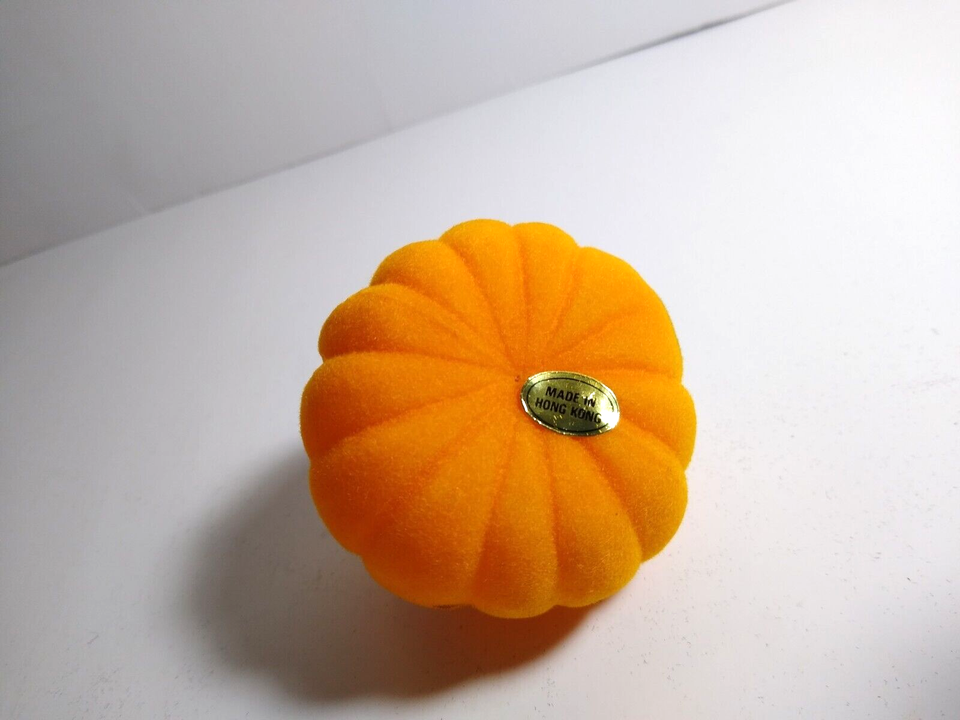 Vintage Halloween Orange JOL Pumpkin Head Fuzzy Flocked Toy Hong Kong ...