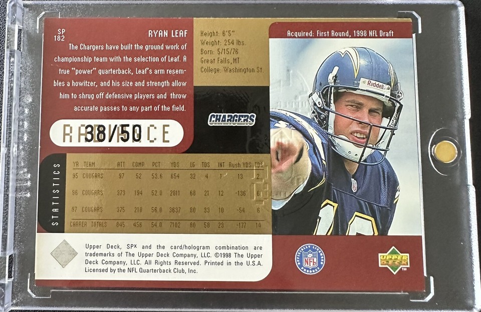 RYAN LEAF 1998 Upper Deck SPX SP Radiance Gold #’d /50 RC | eBay