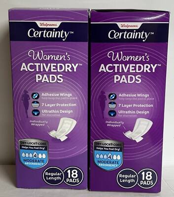 2-Pack Certainty Active dry Pads , Moderate Absorbency Regular Length ...