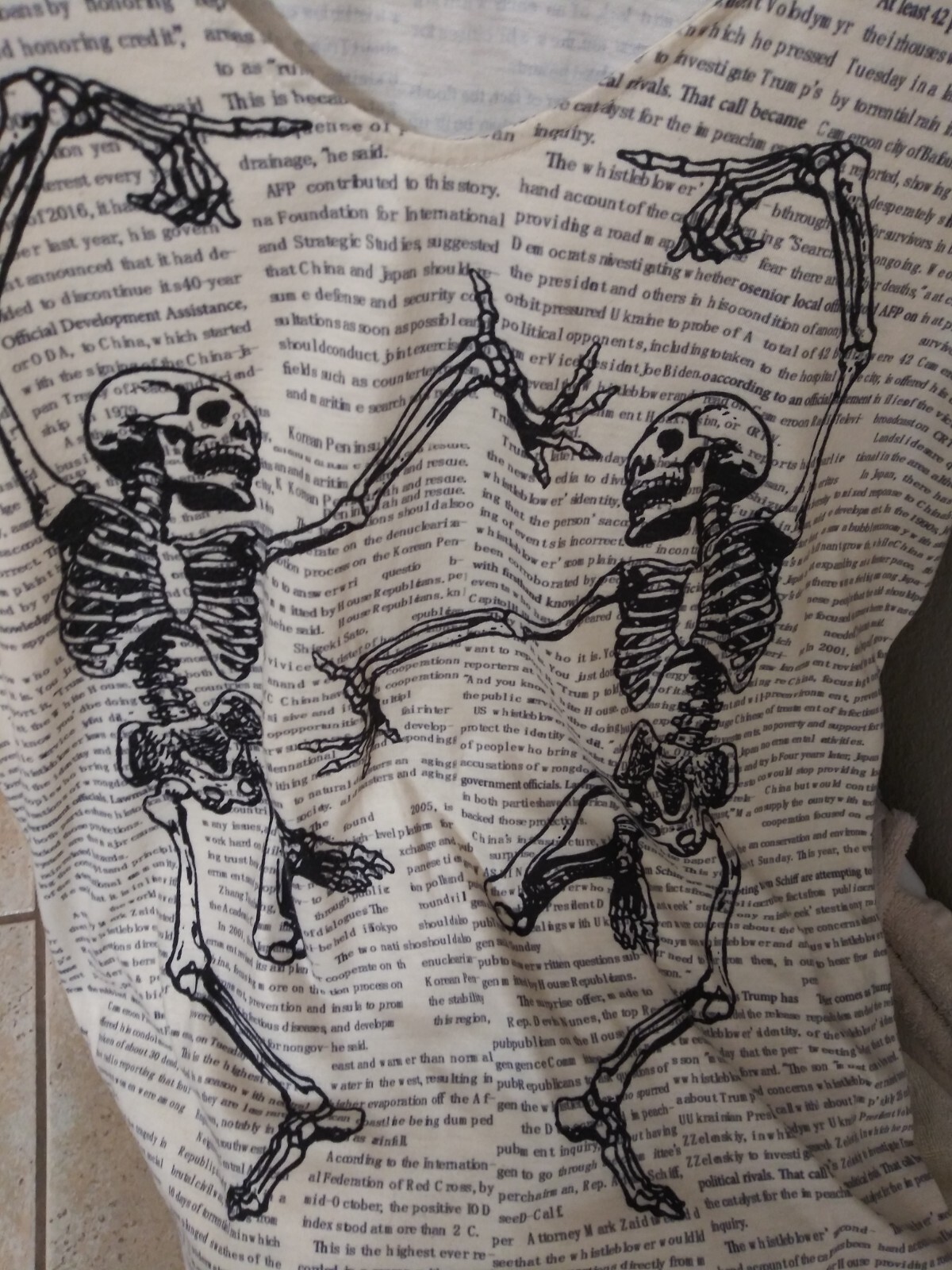 Spooky Newspaper Dancing Skeleton T-Shirt | eBay