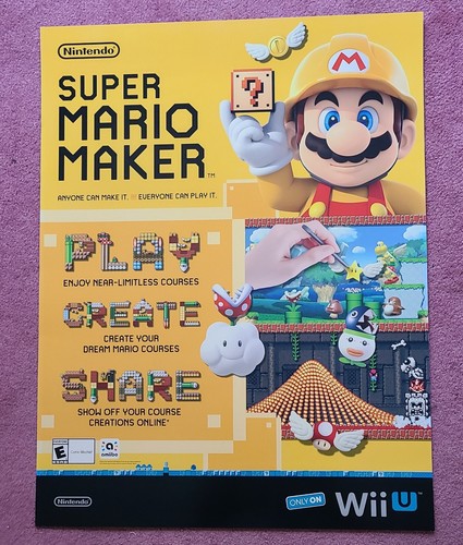 Nintendo Super Mario Maker Store Display Sign Poster 2015 30.5" X 23 .5 ...