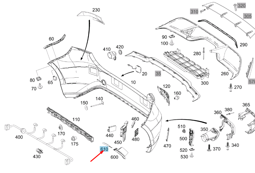 MERCEDES-BENZ A W176 Rear Bumper Right Wheel Arch Cover A1768800205 NEW ...