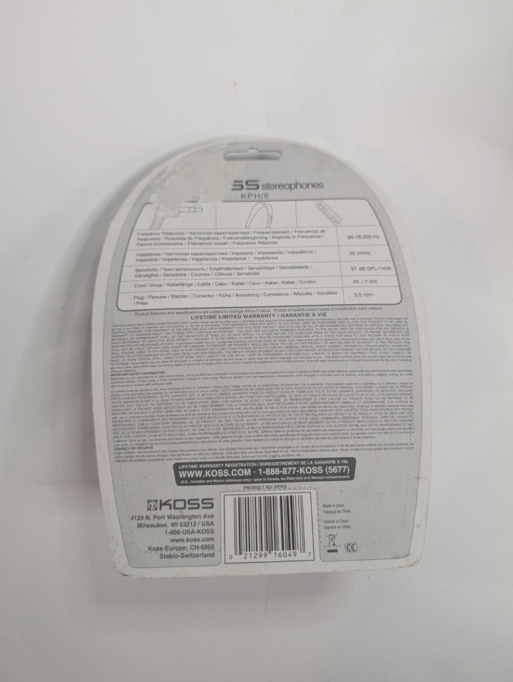 Koss KPH/6 Portable Stereophone Ultra Light Headphones Inline Volume ...