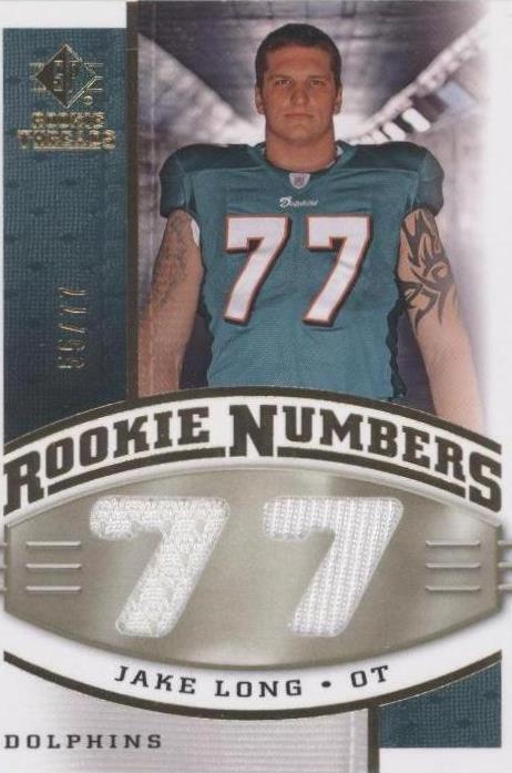 2008 SP Rookie Threads - Rookie Numbers Jake Long #RN-JL Gold /77 (MEM ...