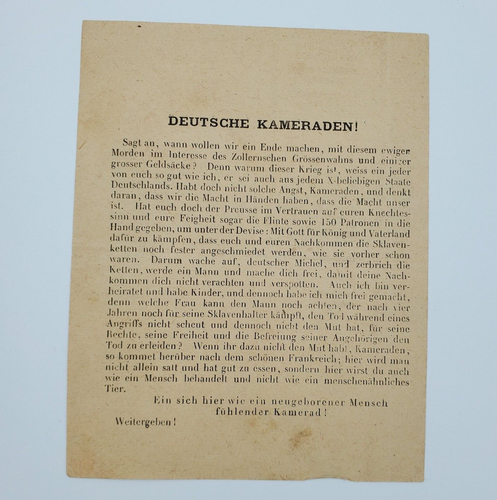 Original WWI WW1 German propaganda leaflet anti war printed air flyer ...