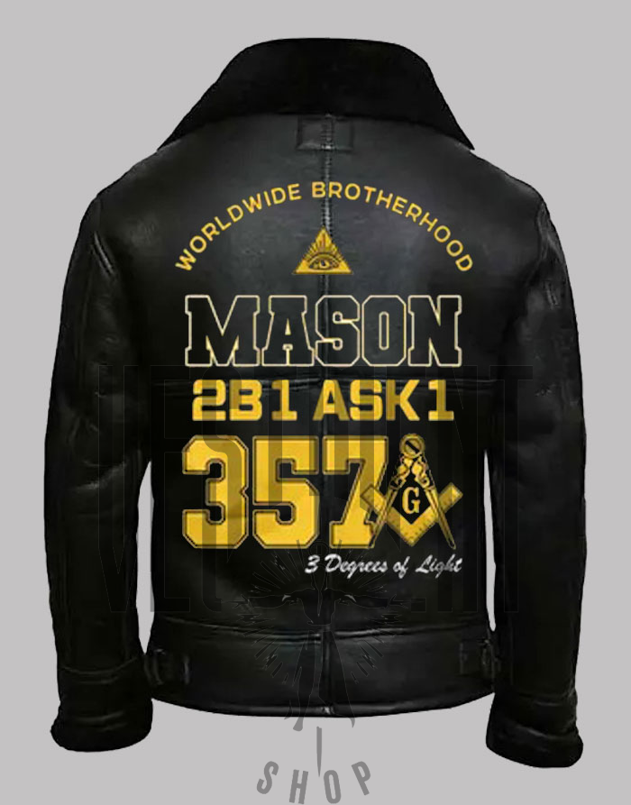 Masonic 357 Leather Jacket - Freemason Custom Aviator - Shearling-Lined ...