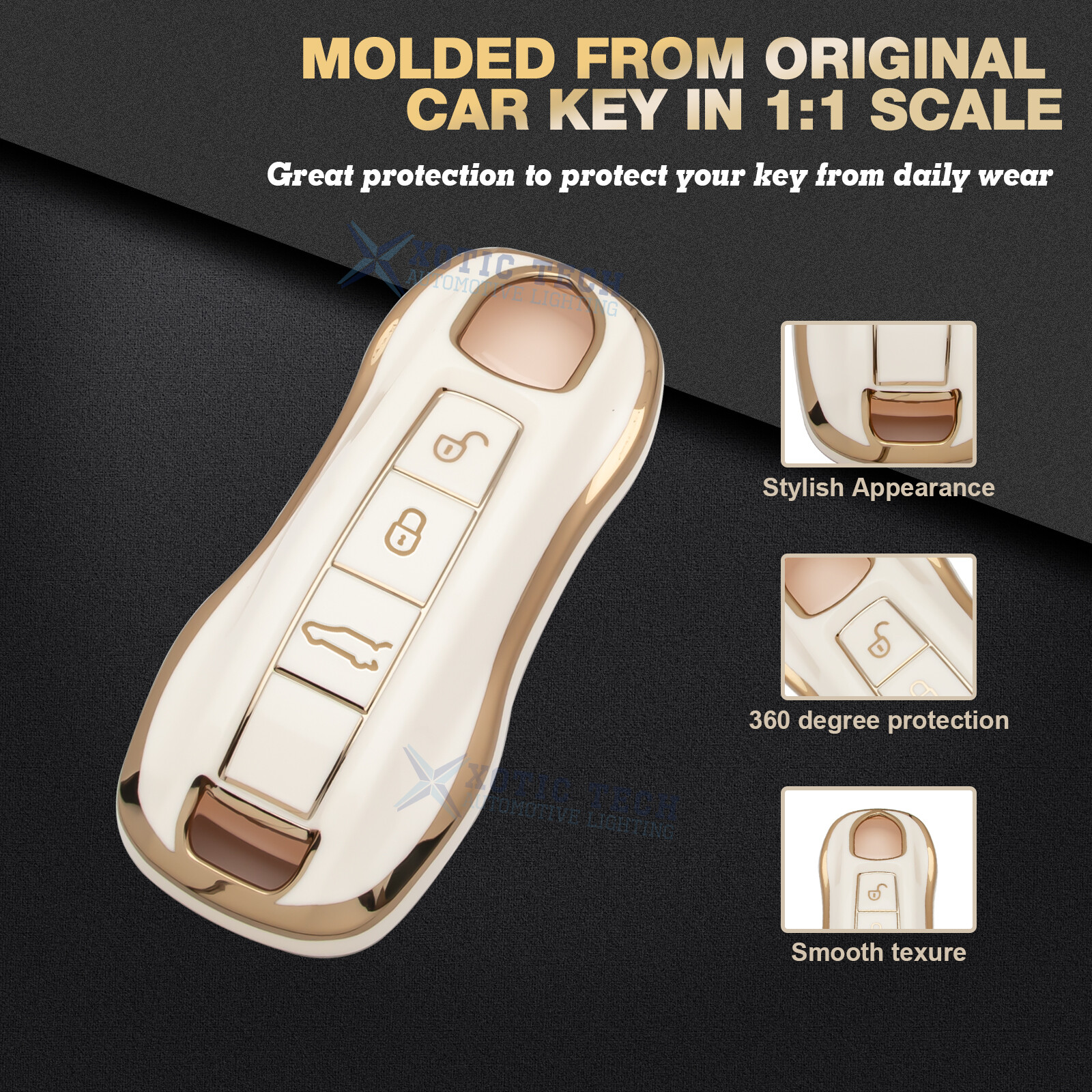 2Pcs White TPU Full Cover Key Fob Holder For Porsche 911 Carrera Taycan ...