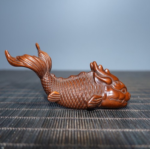 Collection Chinese Vintage Boxwood Carved Dragon Fish Statue Figurines ...