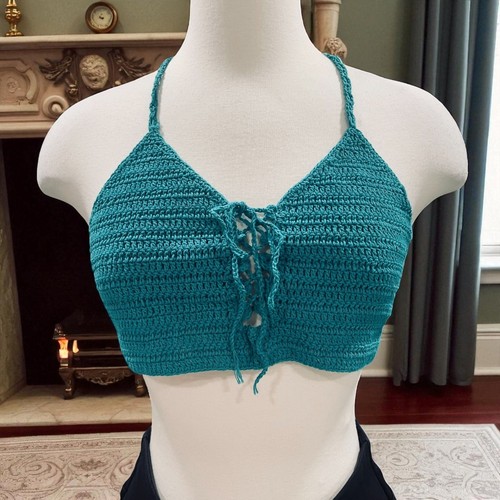 Hayden Los Angeles Crochet Halter Top Teal Festival Boho Summer Y2K NWT ...
