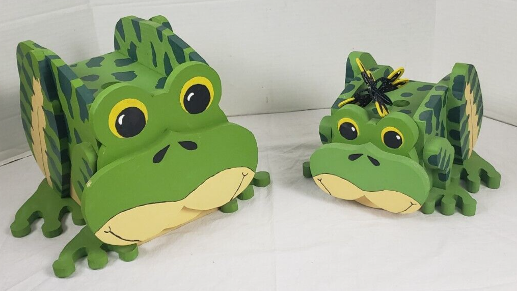 vintage handmade pair of wood frog storage boxes yard art | eBay