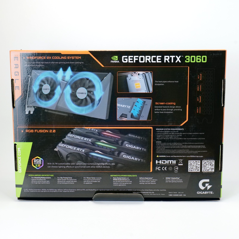 GIGABYTE NVIDIA GeForce RTX 3060 EAGLE OC 12GB Graphics Card GPU BOX ...