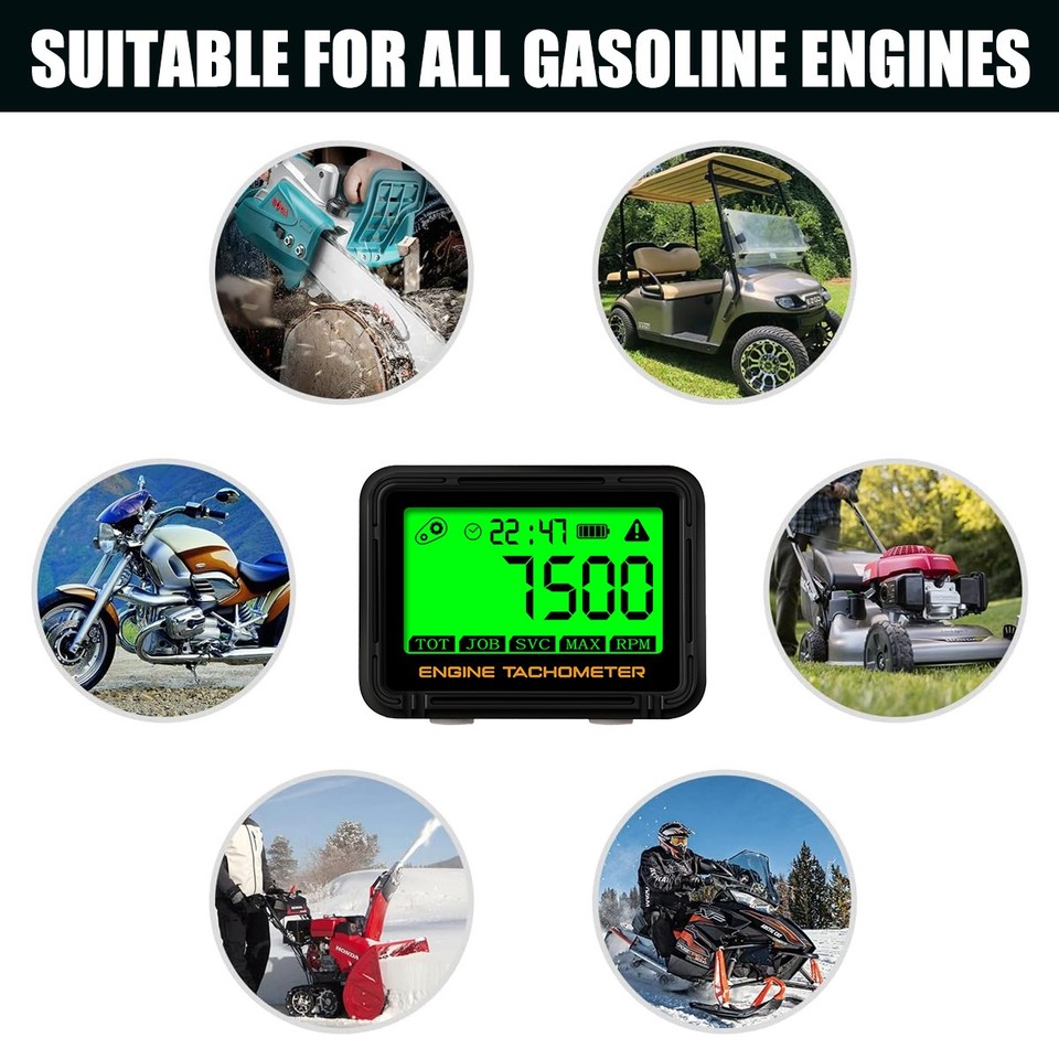 Digital LCD Engine Hour Meter Inductive Tachometer Gauge 0-18000 RPM ...