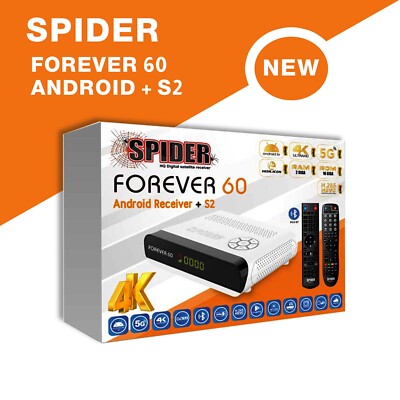 Satellite Receiver Spider Forever 60 Android + S2 4K Ram 2GB 5G TV Box ...
