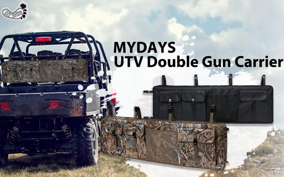UTV Double Gun Bag Rack Rifle Carrier Case Rear Roll Cage Storage ...