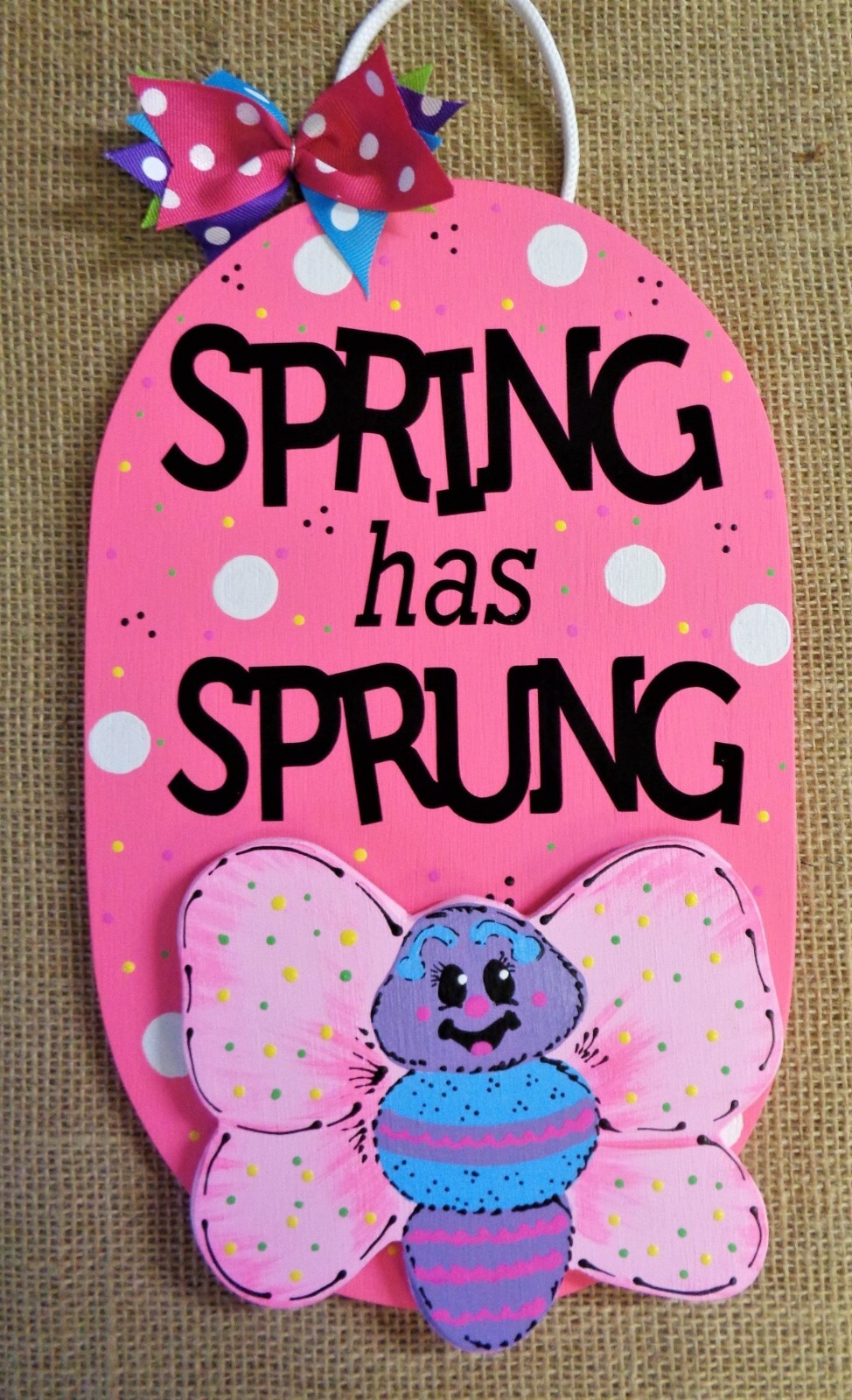 SPRING HAS SPRUNG Butterfly Sign Wood Plaque Hot Pink Hand Crafted Door ...