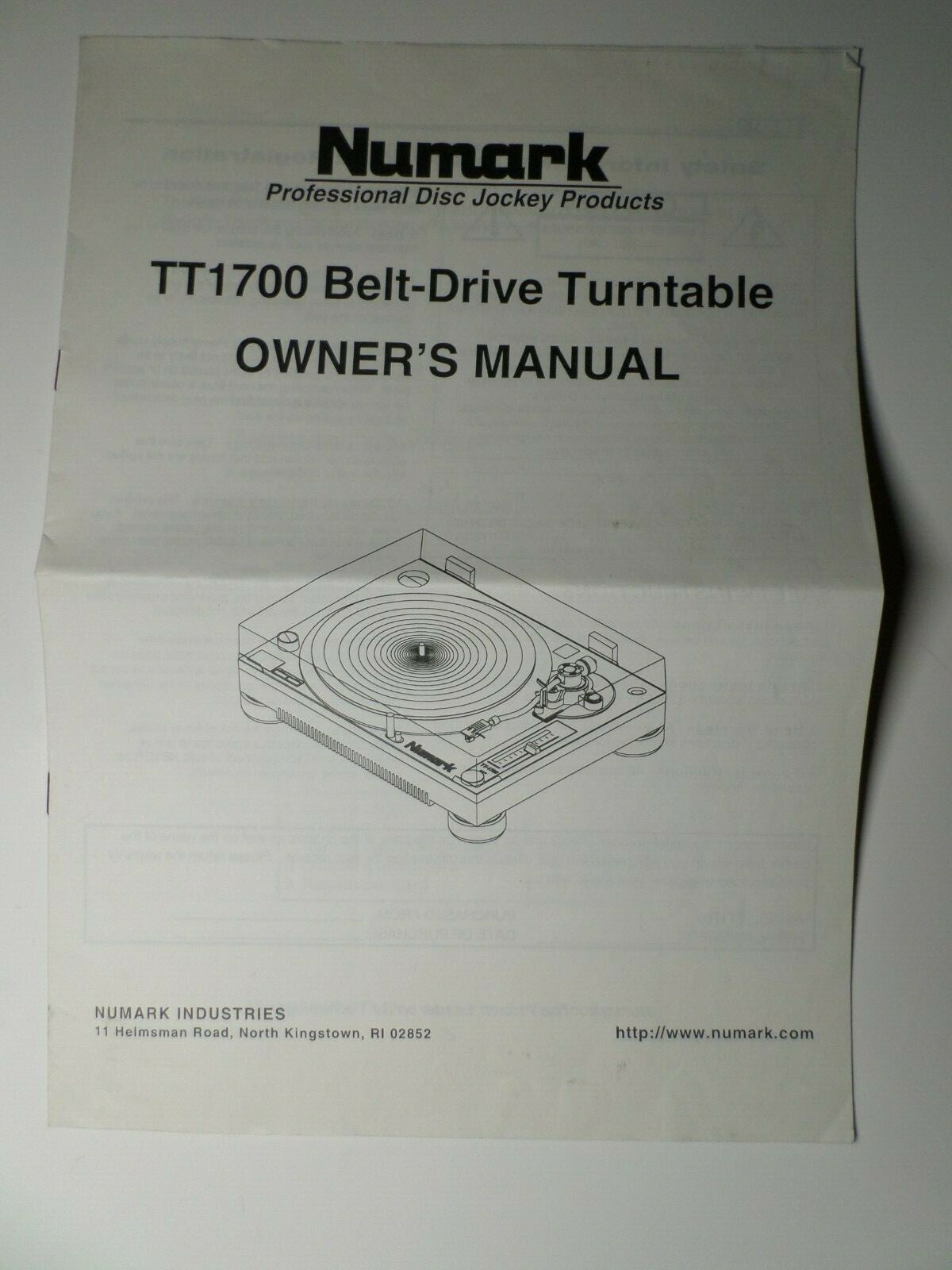 Numark TT1700 TT-1700 Turntable Record Player Owner's Manual | eBay