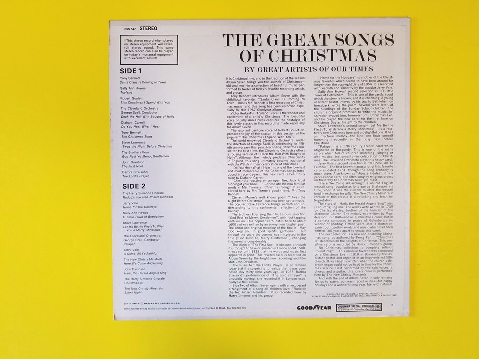 Vinyl Record Album, THE GREAT SONGS OF CHRISTMAS, Collectors Album, #7 ...