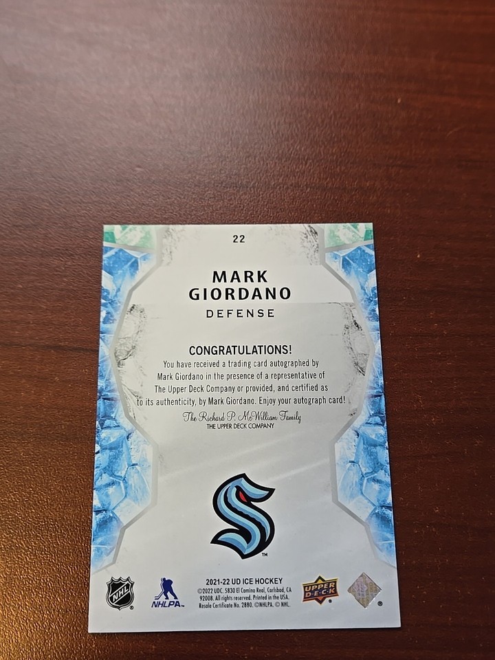 2021-22 UD ICE WHITE SNOWFLAKE AUTO MARK GIORDANO #22 SEATTLE KRAKEN | eBay