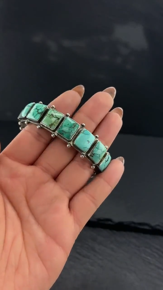 Native American Green Row Turquoise Sterling Silver Cuff Bracelet | eBay