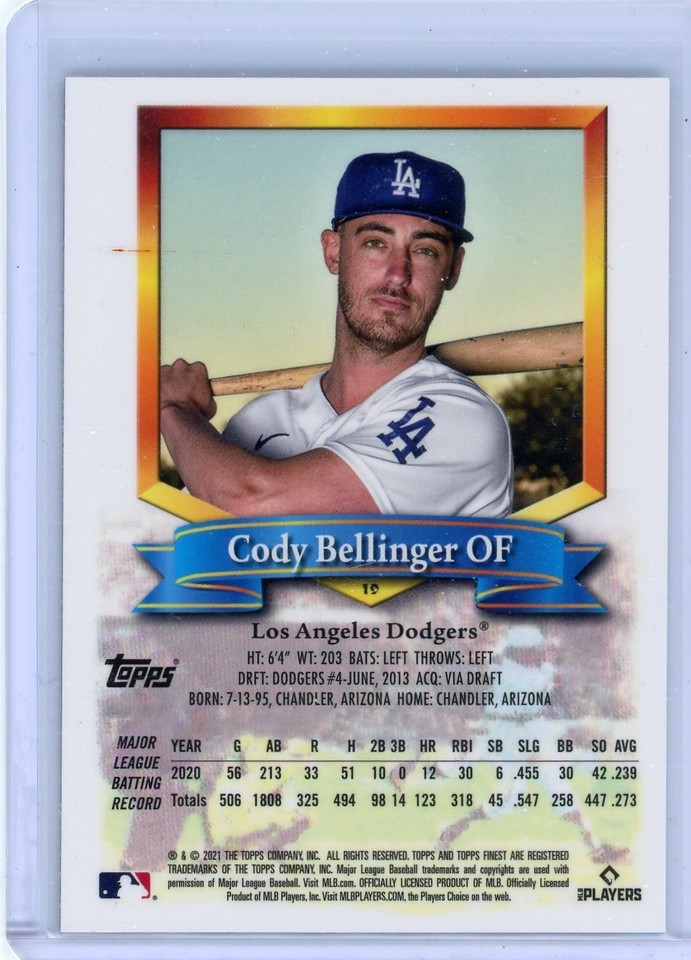 2021 Topps Finest Flashbacks Cody Bellinger Los Angeles Dodgers Base ...