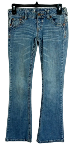 *Deb jeans blue denim embroidered pockets spandex stretch flared jeans ...