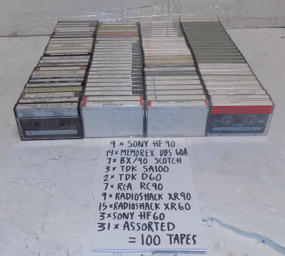 Lot of 100 Mixed Lot Cassette Tapes TDK RCA Sony Memorex Used Erased | eBay