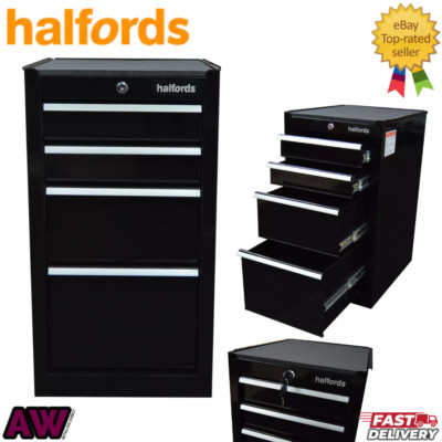 Halfords 4 Drawer Side Tool Cabinet Black Ball Bearing Drawers Brand ...